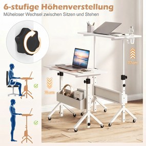 Costway Stůl k stání, výškově nastavitelný 70-117 cm, na kolečkách s látkovým