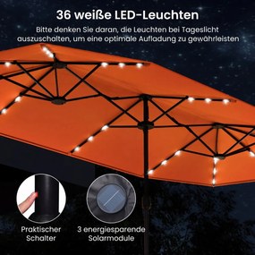 Costway Dvojitý slunečník se stojanem a LED světly a UPF 50+, pomerančový