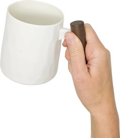 Porcelánový hrnek s dřevěnou rukojetí White Facette, 400 ml – matný, bílý