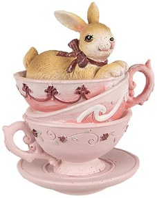 Dekorace socha králík v růžových šálcích - 9*7*10 cm