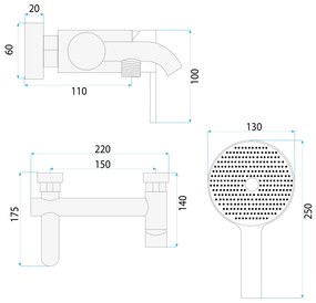 Rea Foster, vanová baterie s ruční sprchovou soupravou, zlatá matná, REA-B6445
