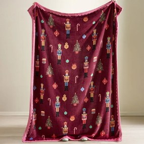 Vínová/růžová deka s vánočním motivem 170x130 cm Christmas Nutcracker – Catherine Lansfield