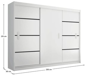 Skříň s posuvnými dveřmi MERINA 250 cm, bílá a černá