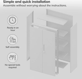 Modulární kovová multifunkční skříň se dvěma zásuvkami šedá MEGAN 1950 x 900 x 400 mm