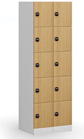 Šatní skříňka S1 s úložnými boxy, 5 boxů, 1850 x 300 x 500 mm, demont, RFID zámek, laminované dveře, dub přírodní