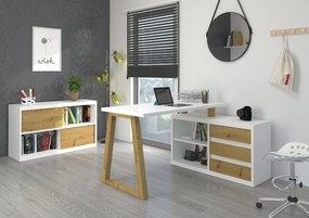 ADRK Rohový PC stůl IWO II W-ART, bílá/dub artisan