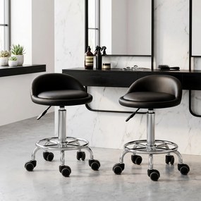HOMCOM Set 2 otočných stoliček - pracovní stolička 360° - nastavitelná výška sedáku 47-62H cm, ergonomické opěradlo - chromovaná ocel s černým syntet…