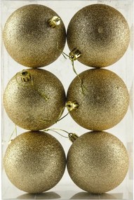 Sada vánočních ozdob Šampaň glitter 8 cm plastové koule, balení 6 ks
