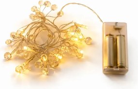 LED světýlka na baterie, krystalky, 1,3 m, teple bílá, 10 diod, čirý kabel, IP20 interiér, 2 × AA