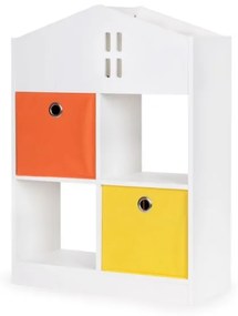 Dřevěná knihovna/skříň na hračky Eco Toys Domeček - bílá/oranžová/žlutá