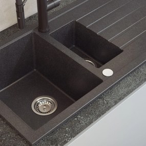 Černý 1,5 komorový kuchyňský granitový dřez QUADRON BRUCE 156 bez baterie