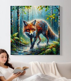 Obraz na plátně - Liška hledá úkryt před deštěm FeelHappy.cz Velikost obrazu: 80 x 80 cm