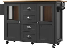 Aosom Kuchyňský ostrov s nastavitelnou pracovní deskou, dvěma dveřmi a čtyřmi zásuvkami, 137,9 x 45/73 x 92,5 cm, černá