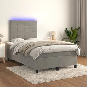 Box spring postel s matrací a LED světle šedá 120x200 cm samet 3136113