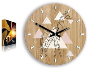 M.Clock Nástěnné dřevěné hodiny žirafa 33x33 cm hnědé