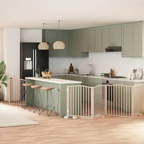 Zábrana pro psy s dvířky skládací 6 panelů 480 cm topol 3155613