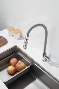Gamma Flex 4000, stojánková dřezová baterie s flexibilním ramenem, 2-funkční výtok, šedá-chrom, GMA-BFX-4000G