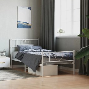 Kovový rám postele s hlavovým a nožním čelem bílý 107 x 203 cm