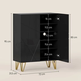 HOMCOM Botník se 2 dveřmi, police na boty, úložný prostor na boty s 3 nastavitelnými policemi, 72 x 31,5 x 95 cm, černá