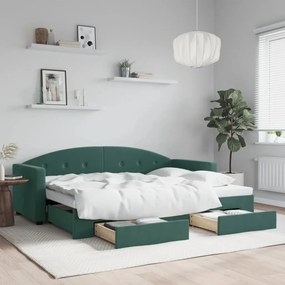 Válenda s přistýlkou a zásuvkami tmavě zelená 80 x 200 cm samet 3197344