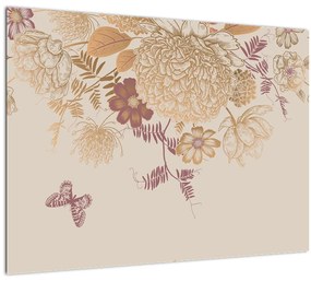 Obraz - Vintage květy a motýli (70x50 cm)