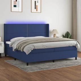 Box spring postel s matrací a LED modrá 200x200 cm textil