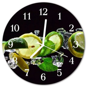 Nástenné skleněné hodiny Lemonové limetkou fi 30 cm