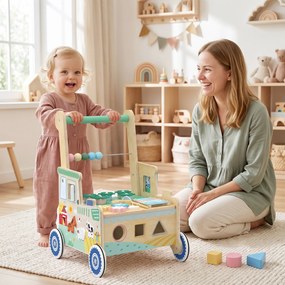 AIYAPLAY Dětský chodítko, chodítko s kolečky, stavebními kostkami, úložným prostorem, Montessori aktivní centrum pro děti od 1 do 3 let, zelené