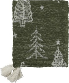 Zelený žinilkový přehoz pléd s vánočními stromečky a střapci Aix – 150*130 cm