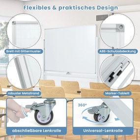 Costway Oboustranná mobilní tabule s mřížkovým vzorem a stojanem a zásobníkem