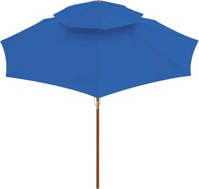 Dvoupatrový slunečník s dřevěnou tyčí modrý 270 cm 313767