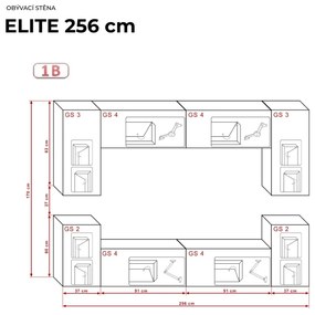 Ral Obývací stěna ELITE 256 cm - Bílý lesk