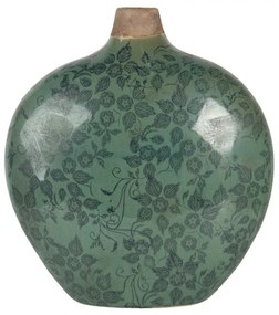 Zelená váza Rozemarijn s květy a patinou – 23x11x26 cm