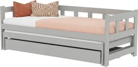 Benlemi Jednolůžko FENCE 90x200 3v1 se zábranou, přistýlkou a úložným šuplíkem Zvolte barvu: Světle šedá, Zvolte zábranu: S otevřeným vstupem