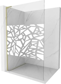 Mexen Kioto L, sprchová zástěna Walk-In 120 x 200 cm, 8mm čiré sklo bílý vzor, ​​zlatý matný profil, 800-120-103-55-85