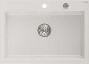 Mexen Elix granitový dřez 1-komorový 700 x 500 mm, bílý, sifon chrom - 6526701005-20