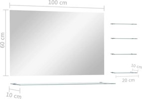 Nástěnné zrcadlo s 5 poličkami stříbrné 100 x 60 cm 249446