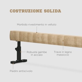 HOMCOM Domácí umělecké gymnastické laťky s nastavitelnou výškou, koly a protiskluzovými nohami, pro děti od 6 let, 226x31x59cm, Hnědá