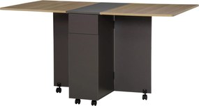 HOMCOM Skládací jídelní stůl na kolečkách se skřínkou a 2 šuplíky 76 x 140 x 74 cm šedý a přírodní dřevo