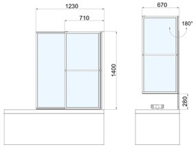 Polysan OLBIA vanová zástěna s pneumatickým zdvihem, š. 1230mm, černá mat, čiré sklo - 30317B