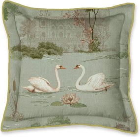Pip Studio Darjeeling Days polštář 45 x 45 cm - zelený (Stylový perkálový polštář s motivem labutí)