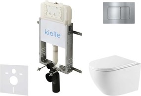 kielle Genesis New - Set předstěnové instalace, klozetu Oudee, Vortex Rimless+, sedátka softclose a tlačítka Gemini New III, lesklý chrom 30528SZ62