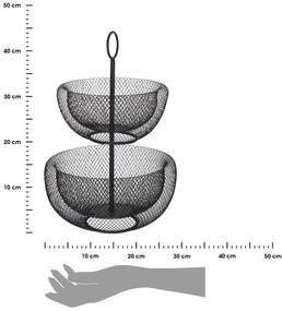 Kovový 2-patrový košík na ovoce Black Mesh, 29x43 cm