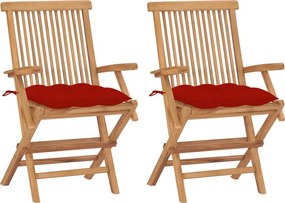vidaXL Zahradní židle s mi poduškami 2 ks masivní teak [3062513] Barva: Červená