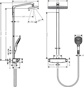 Hansgrohe Raindance Select E, sprchový set Showerpipe 360 ​​s termostatem, EcoSmart 9 l/min, chromová, HAN-27286000