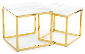 HowHomely | SADA 2x Konferenční stolek LIGHT 42x45 cm zlatá/bílý mramor | DD0385