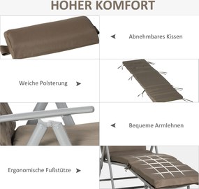 Sonnenliege Strandliege Gartenliege klappbar verstellbar mit Kissen Garten Metall Stoff Braun+Silber 137 x 63,5 x 100,5 cm