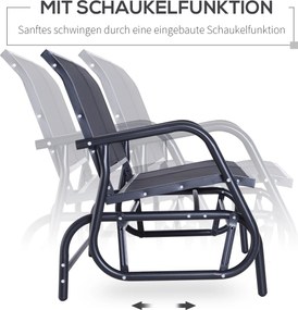 Outsunny Houpací křeslo 2-sedák Zahradní lavice Zahradní houpačka Lavice Sedadlo Park Lavice Kovový zahradní nábytek Černá 120 x 70 x 88 cm | Aosom