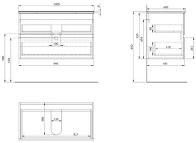 Aqualine Paneda Strip koupelnová skříňka 99,5 x 55 x 45,2 cm pod umyvadlo dub emporio hnědá PN310