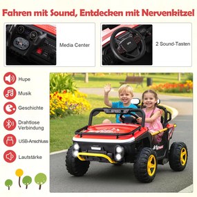 Costway 24 V dětské elektrické vozítko 2-místné elektrické autíčko s klaksonem